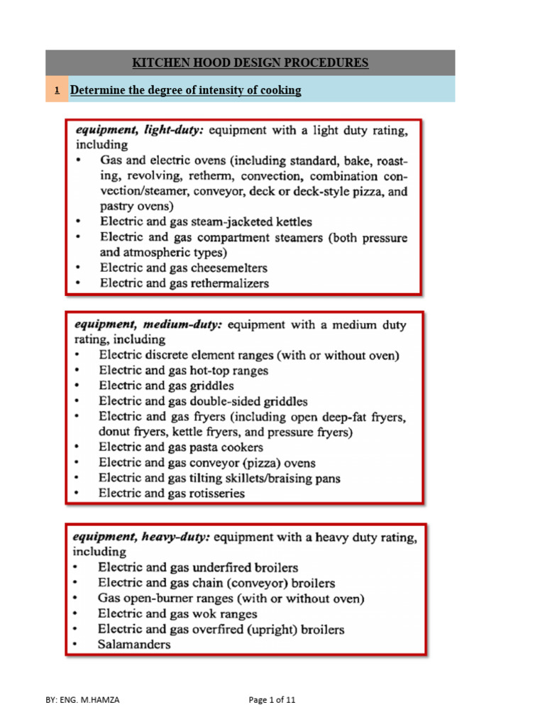 Kitchen Hood Design Procedures | PDF