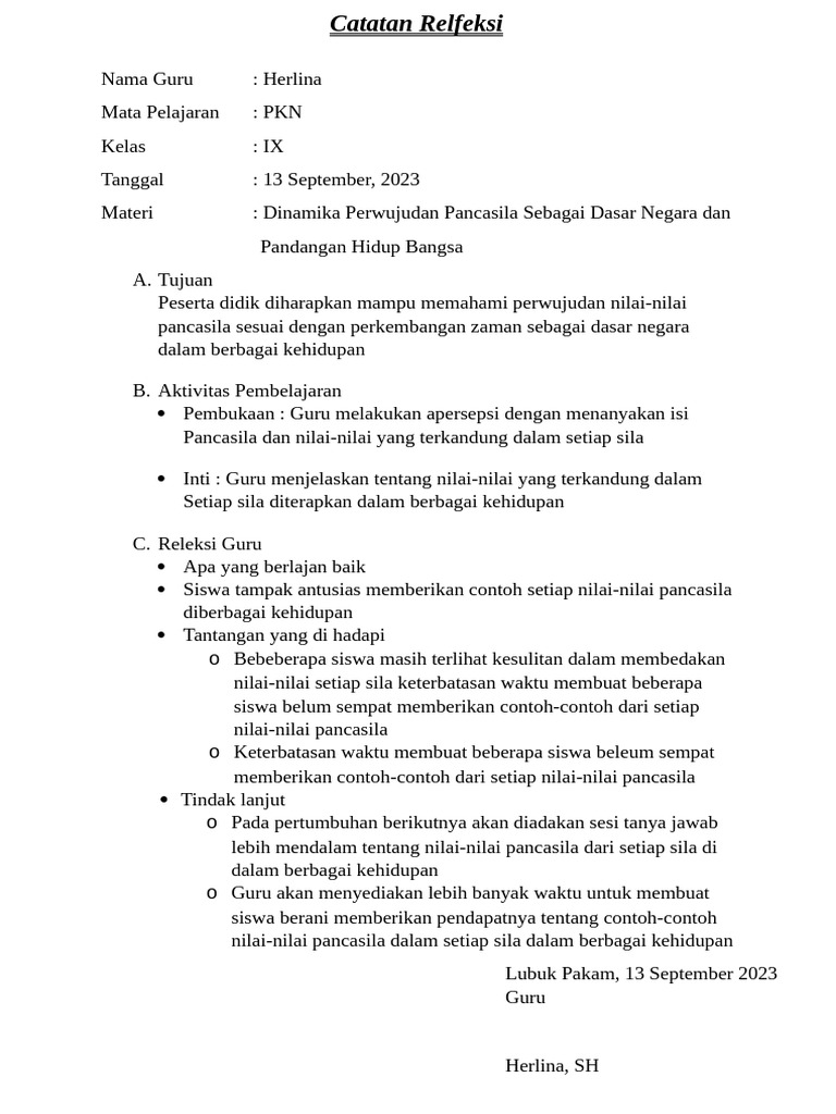 Catatan Relfeksi | PDF | Seni & Disiplin Bahasa