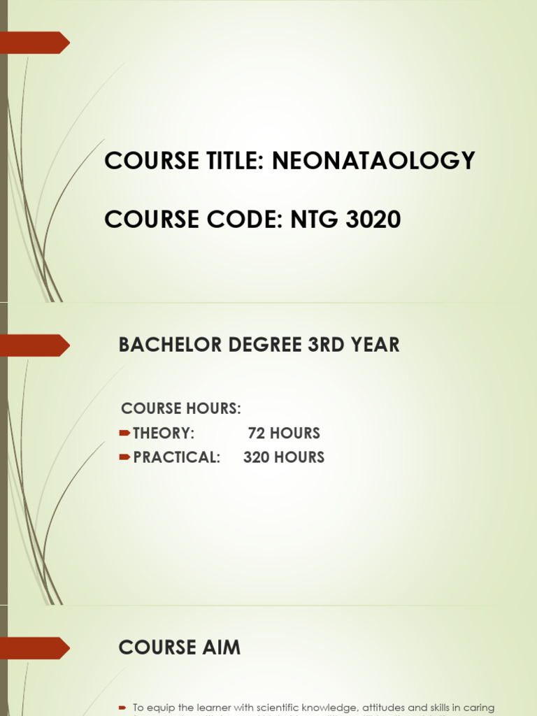 BSC Neonatology Course Outline-1 | PDF | Neonatology | Infants