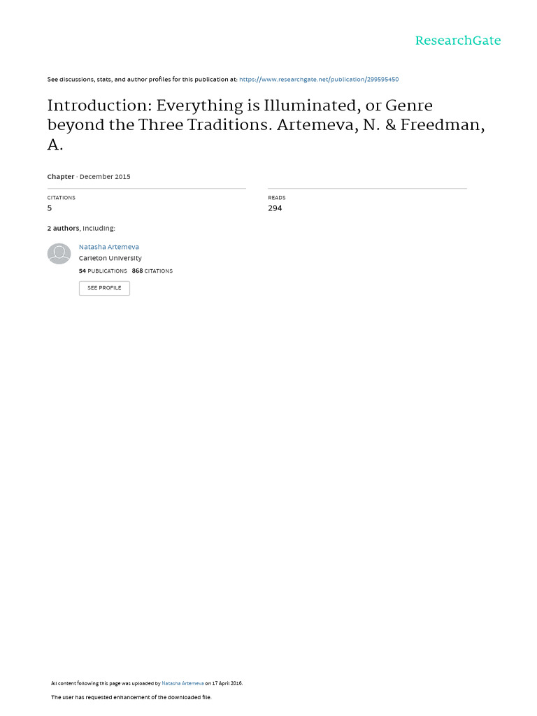 Introduction Everything Is Illuminated, or Genre Beyond The Three ...