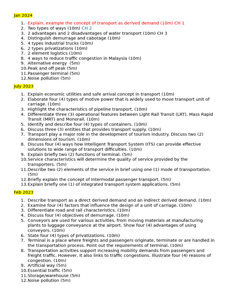 Past Year Tpt 251 | PDF | Transport