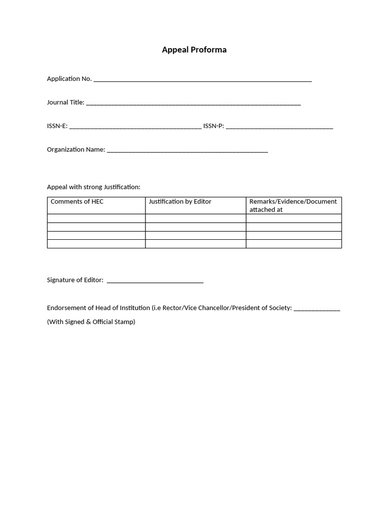 Appeal Proforma (Research Journals) | PDF