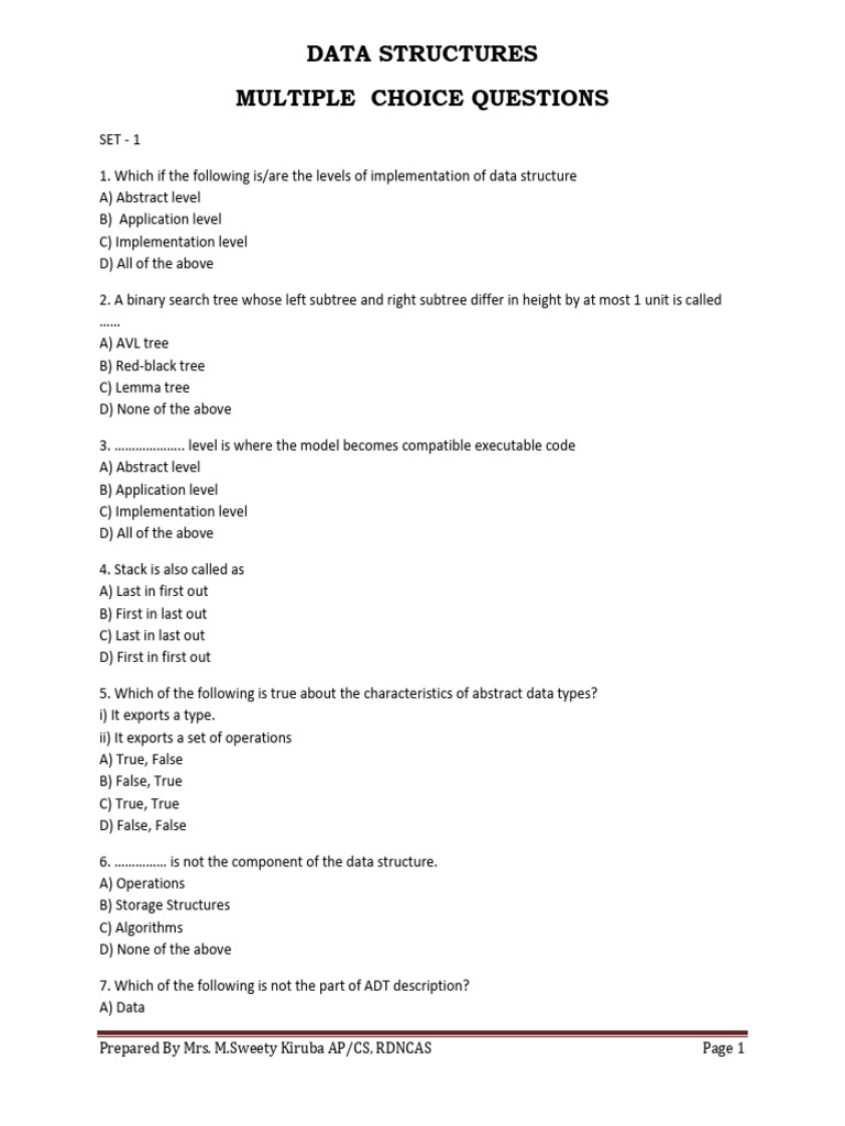 Data Structures MCQs for Exam Prep | PDF | Queue (Abstract Data Type) | Algorithms And Data ...