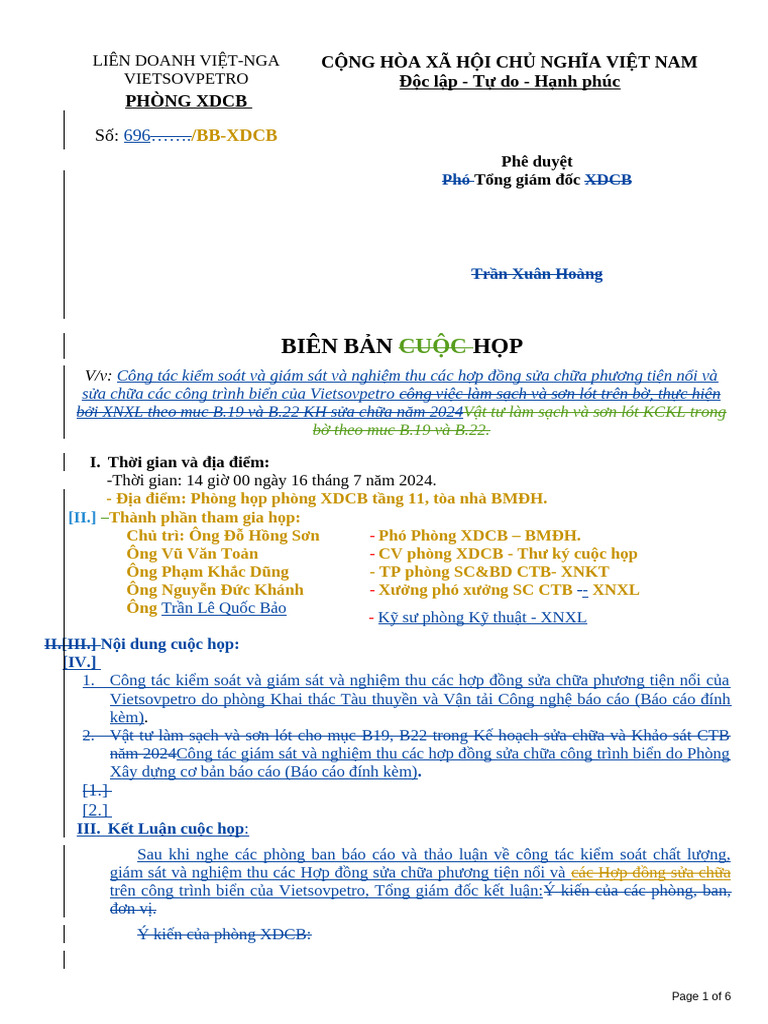 - Biên Bản Họp Ve Cong Tac Nghiem Thu Giam Sat Sua Chua Cac Phuong Tien ...
