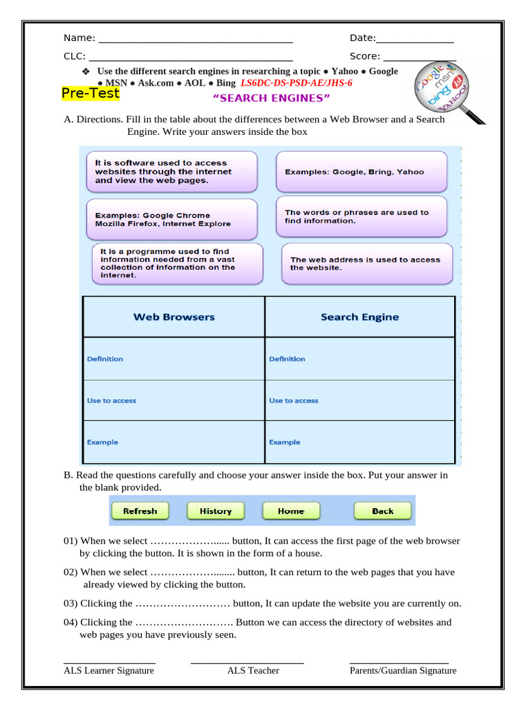 LS6 Worksheets-AE-JHS (Search Engine) | PDF | Online Services | Indexes