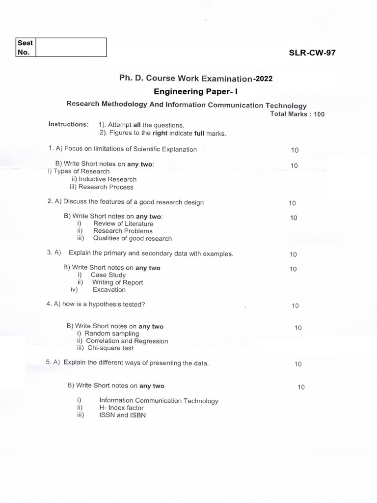 PH-D Cource Work QP 2022 19082023 | PDF | Doctor Of Philosophy