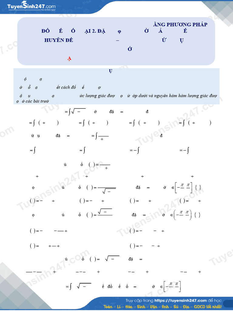 De Thi BTVN Tim Nguyen Ham Bang Phuong Phap Doi Bien So Loai 2 1676730514 | PDF