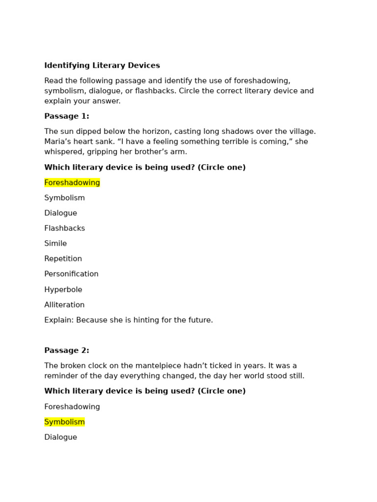 Literary Devices Worksheet | PDF