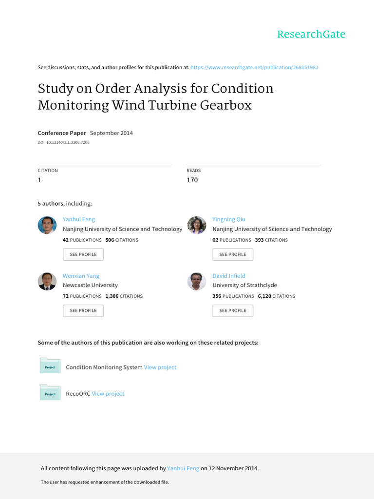 2014 Feng - Study On Order Analysis For Condition Monitoring Wind Turbine Gearbox | PDF ...