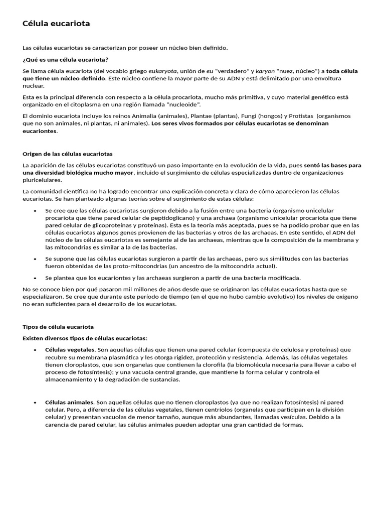 Celulas Eucariotas | PDF | Biología Celular) | Eucariotas