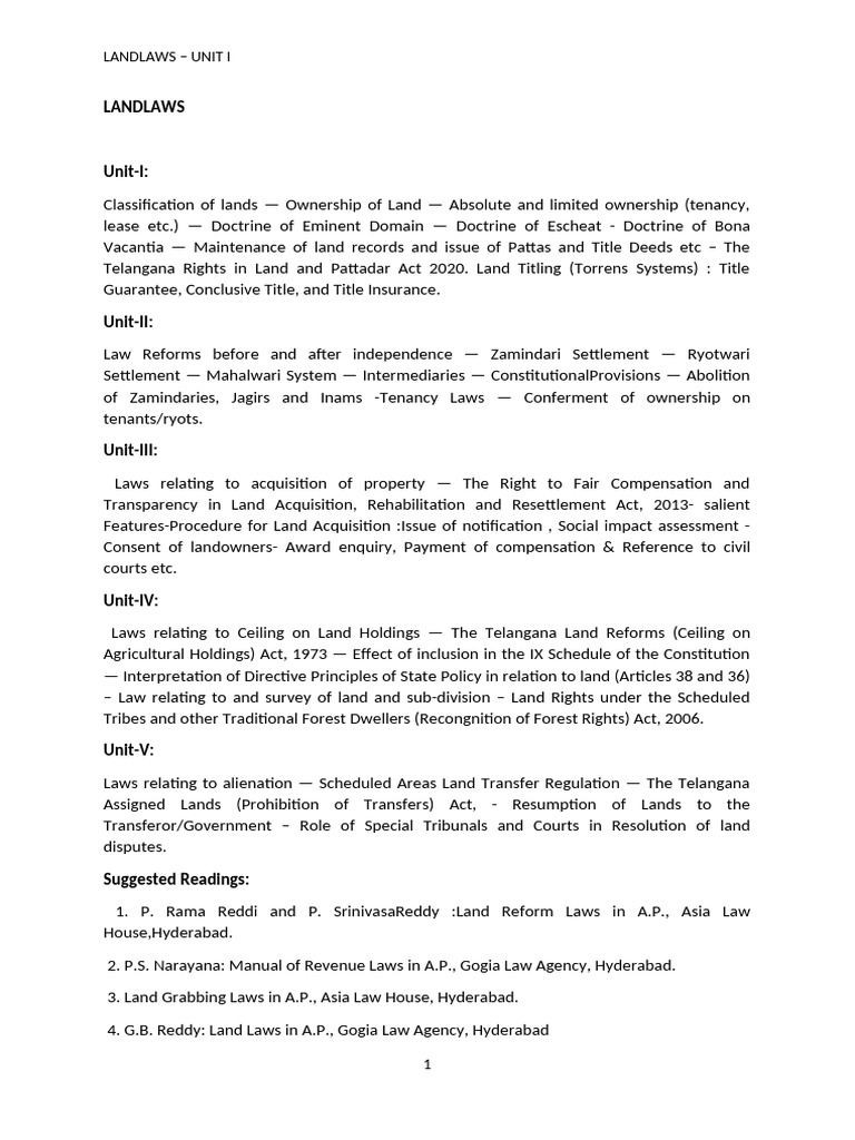 Land Laws Unit _1 | PDF | Eminent Domain | Property