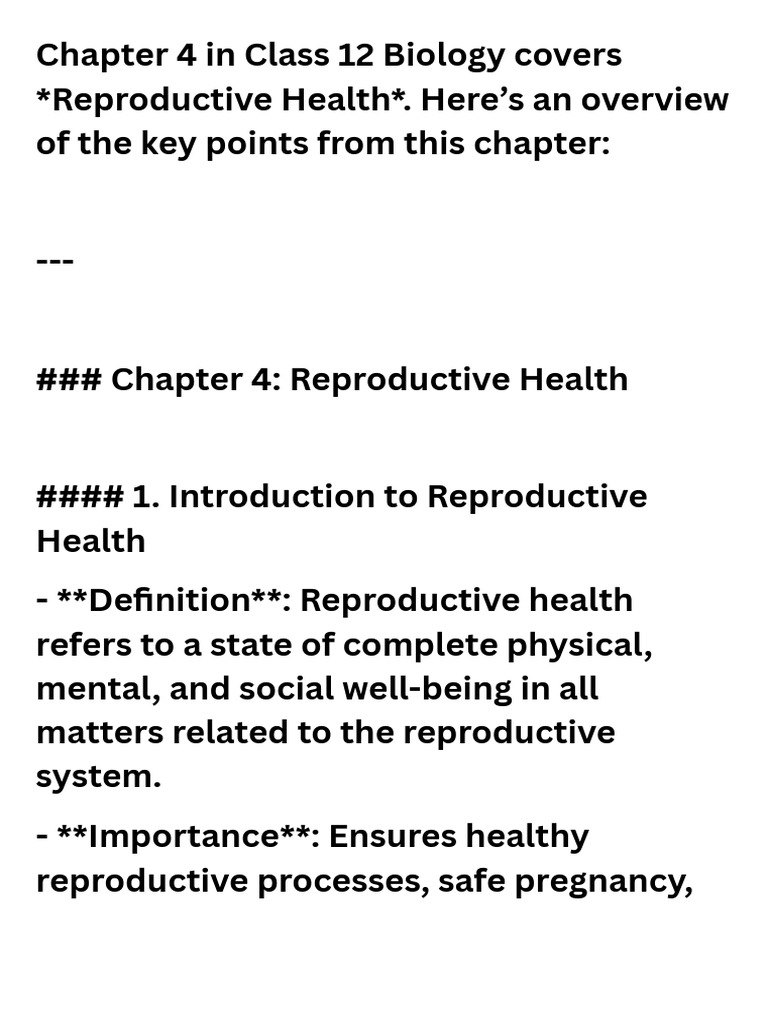 Class 12 Bio Chapter 4 Reproductive Health | PDF | Sexually Transmitted ...