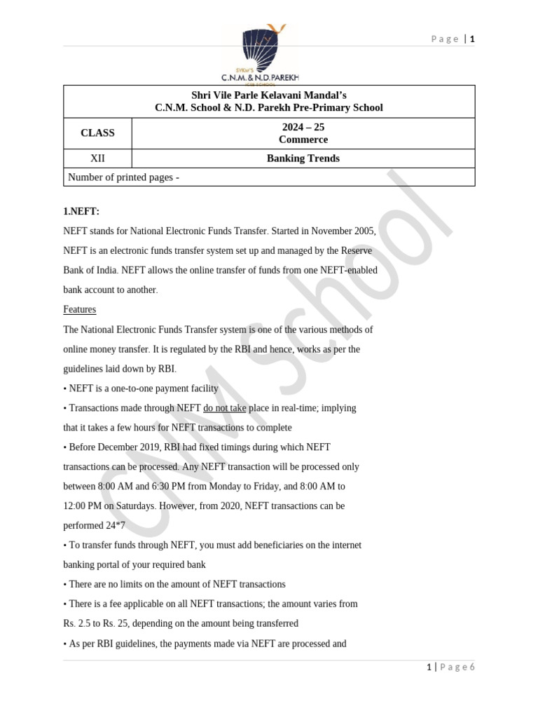 Commerce Notes On Net Banking Class 12 | PDF | Banks | Banking Technology