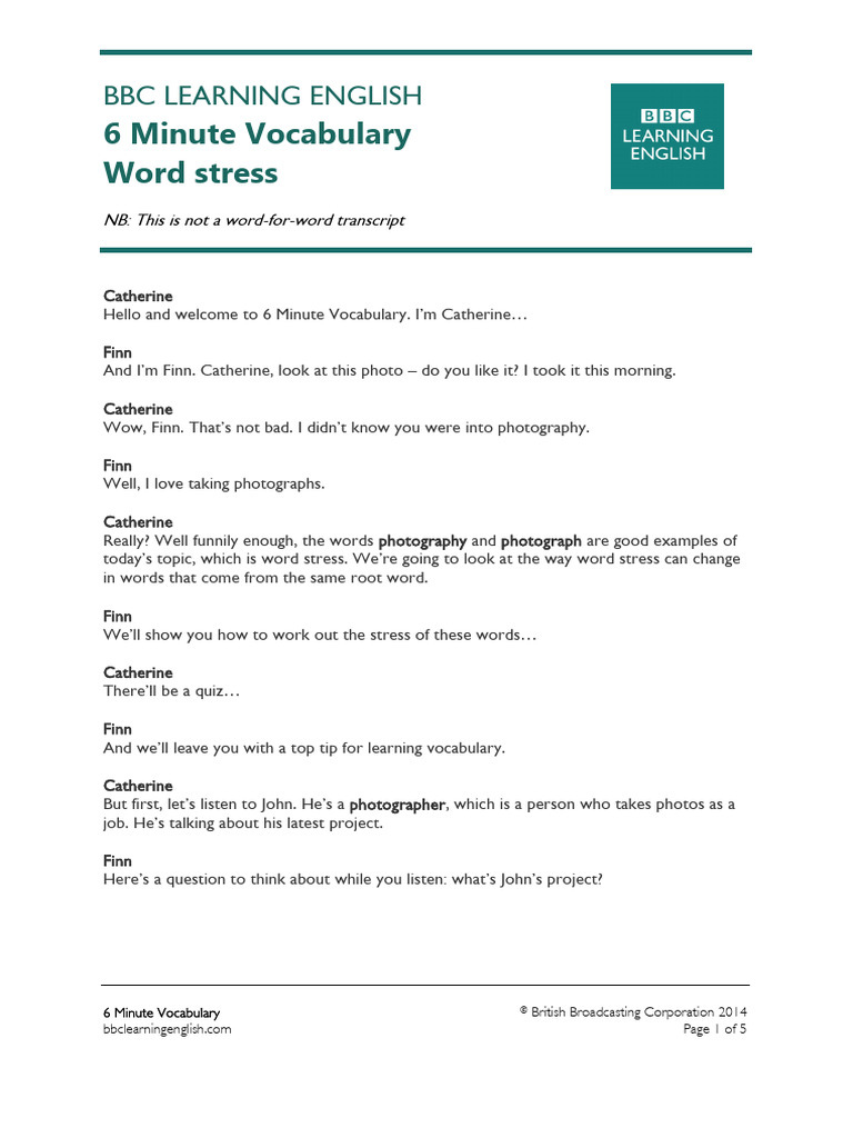 6minvoc Word Stress | PDF | Stress (Linguistics) | Syllable