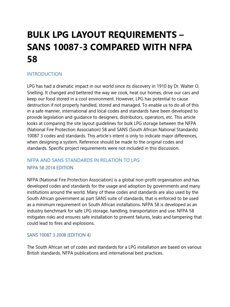 LPG Storage: NFPA 58 vs SANS 10087-3 | PDF | Oil Tanker | Liquefied ...