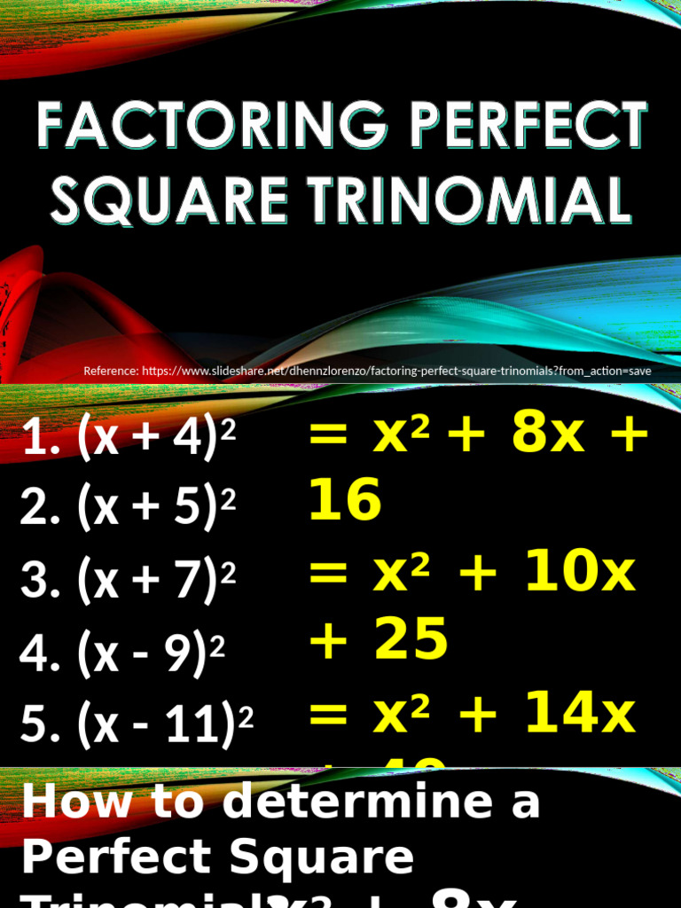 Factoring Perfect Square Trinomials | PDF | Combinatorics | Algebra