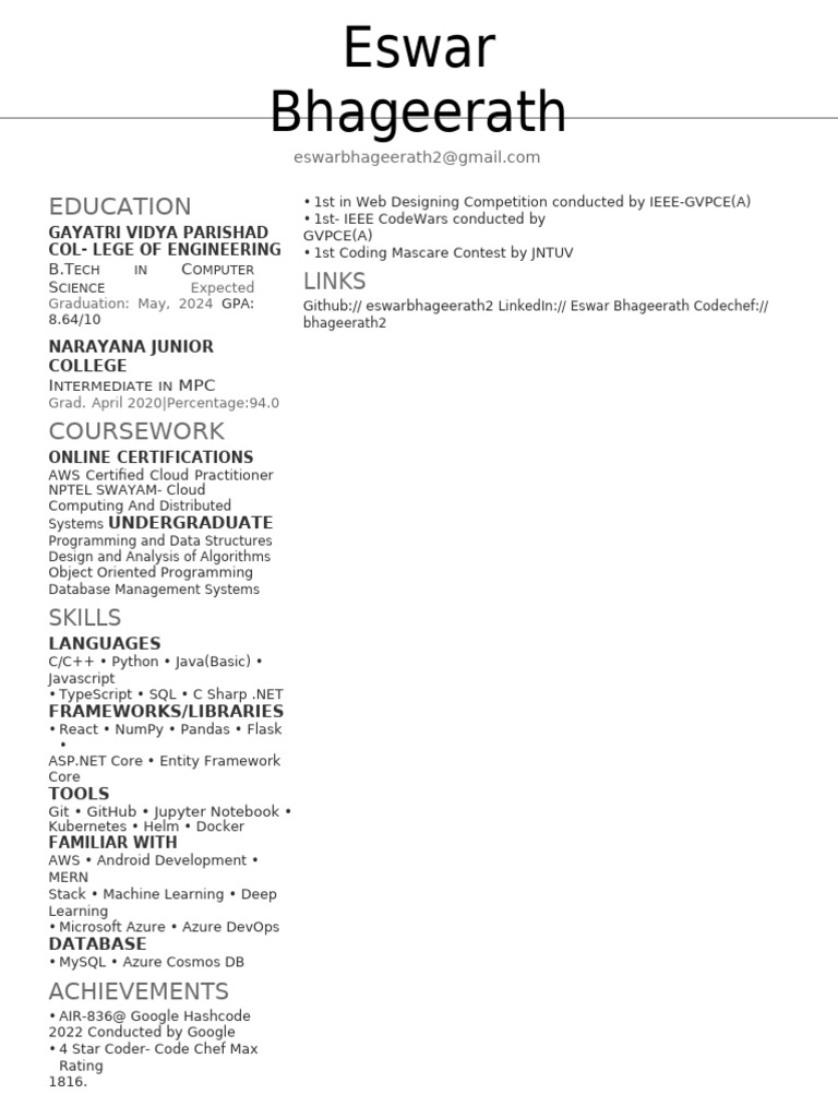 Bhageerath S Resume - pdf-1 | PDF | Deep Learning | Python (Programming Language)