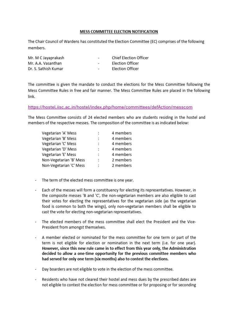 Mess Committee Election Notification | PDF | Elections | Political Events