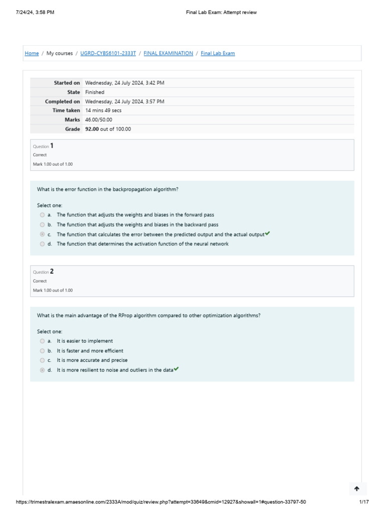 UGRD CYBS6101 Artificial Intelligence Fundamentals Final Lab Exam - 92 Over 100 | PDF ...