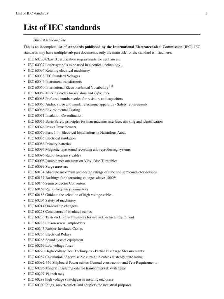 Comprehensive IEC Standards List | PDF | International Electrotechnical ...