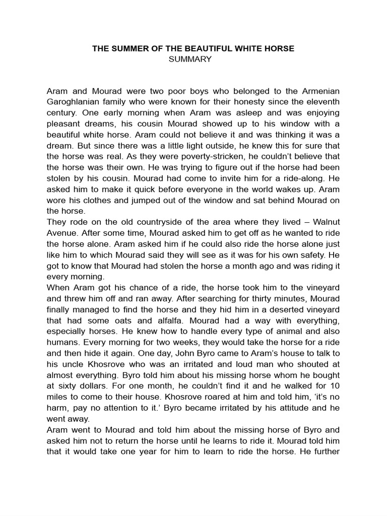Summer of The Beautiful White Horse Summary | PDF