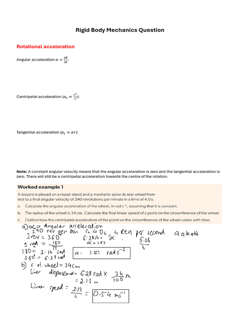 Rigid Body Mechanics Notes & Question | PDF