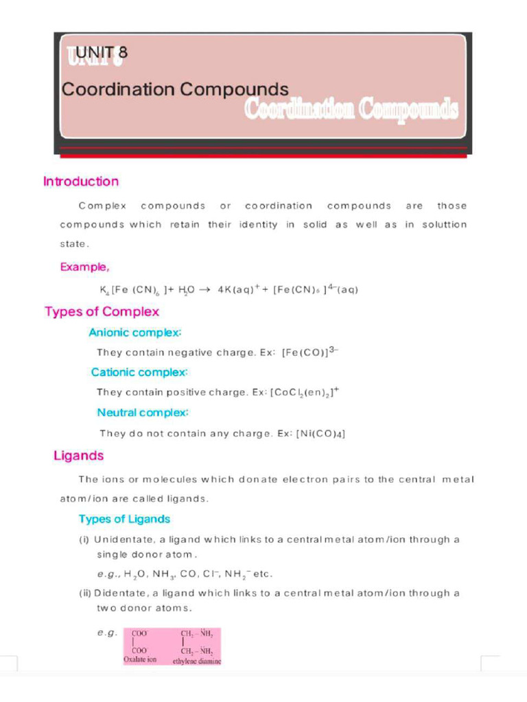 Coordination Compounds Notes | PDF