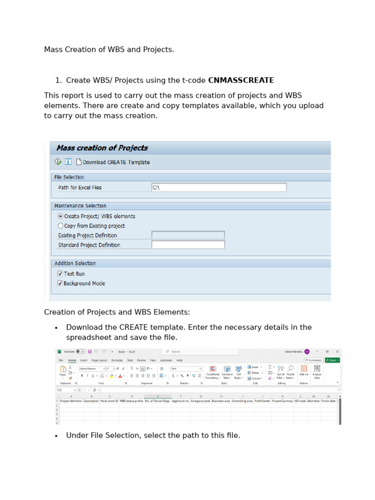 SOP_Mass Creation of WBS and Projects | PDF