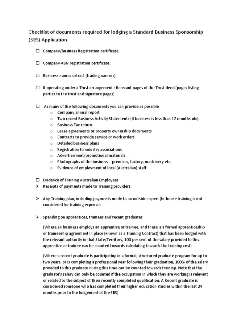 SBS Application Document Checklist | PDF | Career & Growth