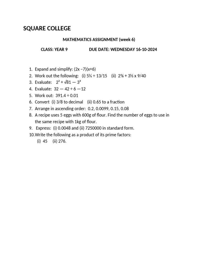 Year 9 Maths Assignment 14102024-WPS Office | PDF | Computers