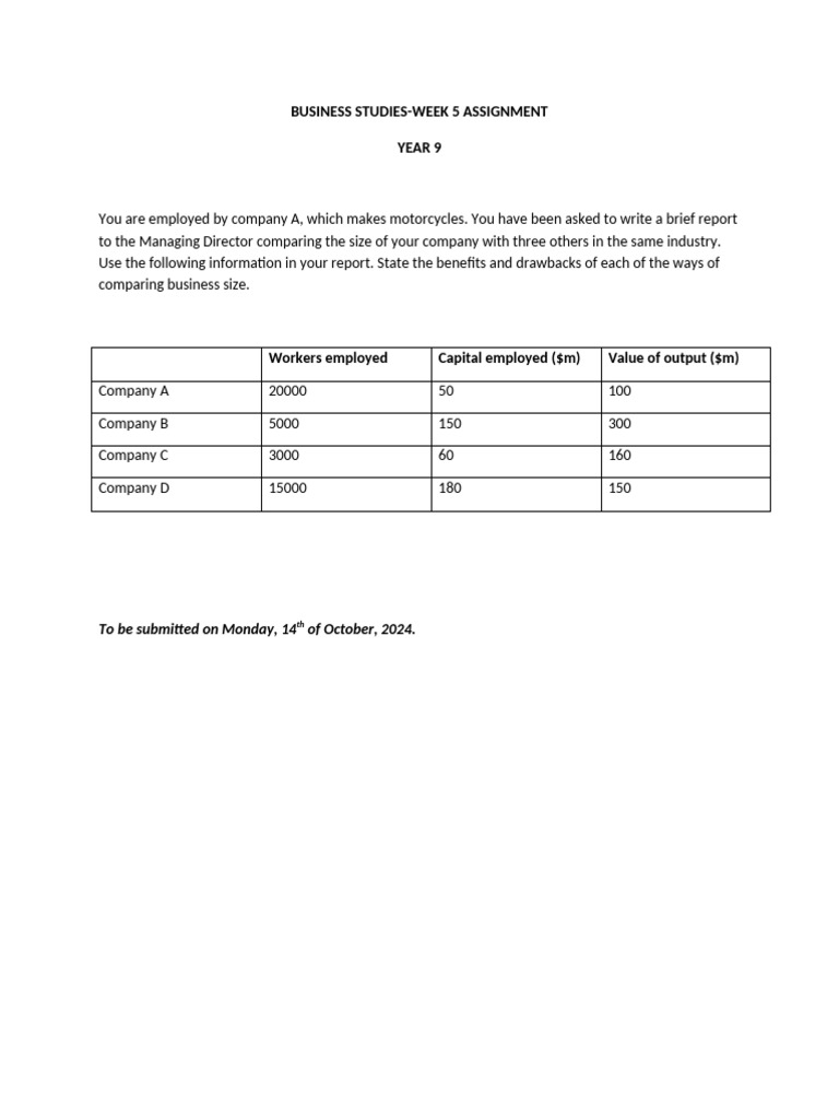 Business Studies Year 9 Assignment - 9 Oct 2024 | PDF