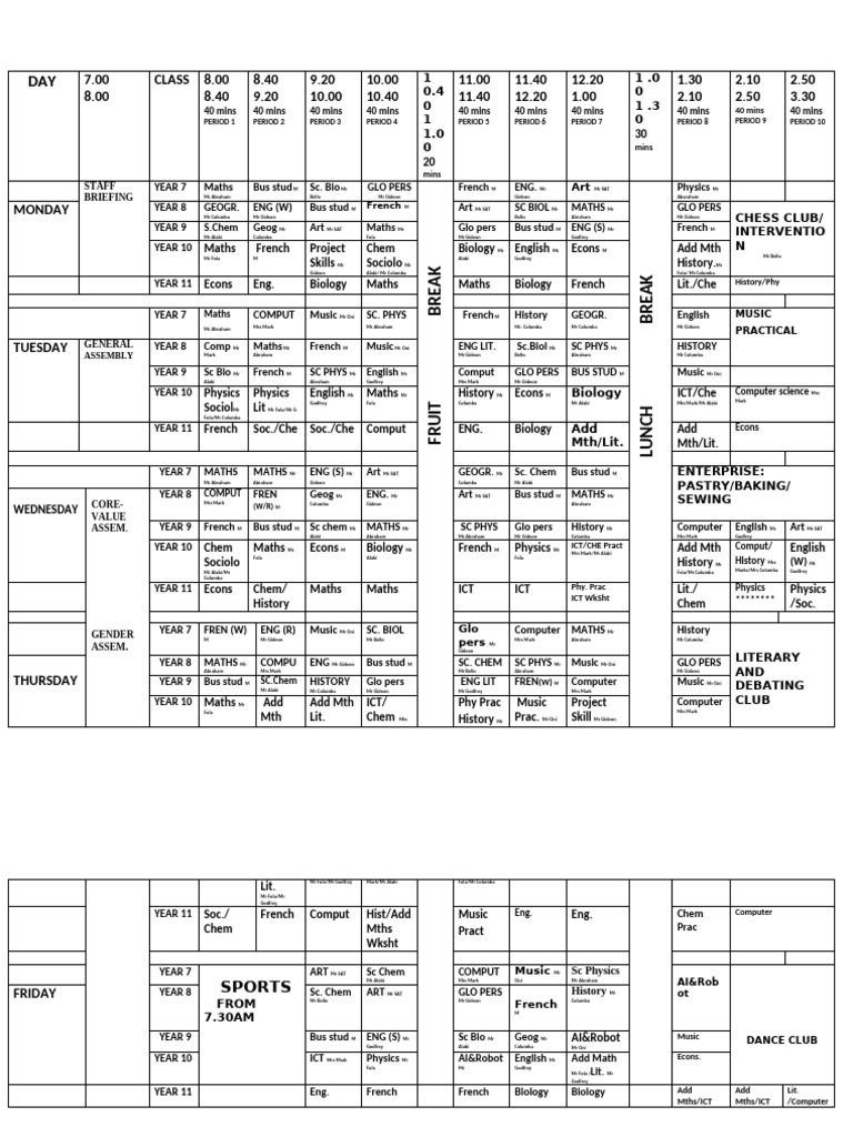 Timetable Draft[3] AUTUMN 2024 | PDF
