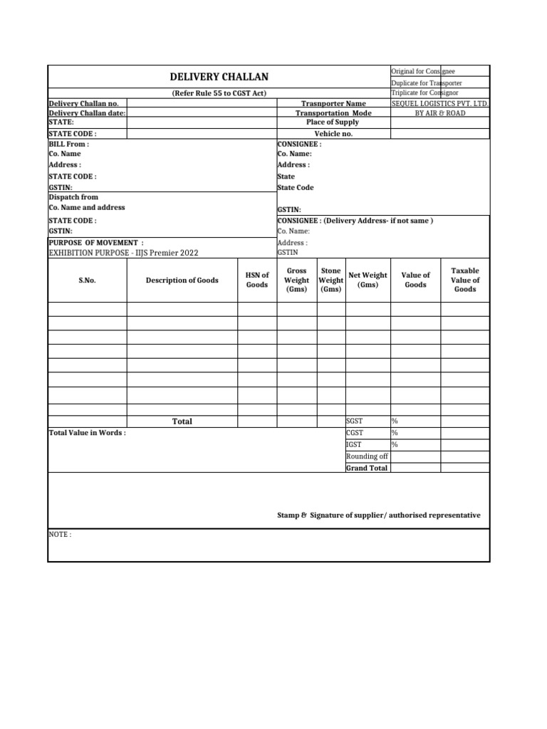 Delivery Challan Format for GST | PDF | Taxes | Sales