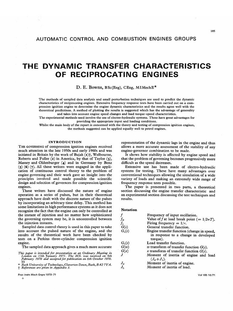 The Dynamic Transfer Characteristics of Reciprocating Engines | PDF ...