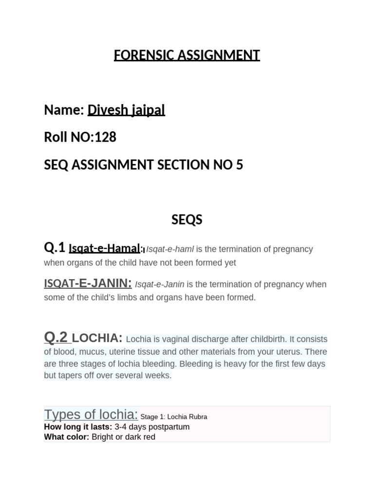 FORENSIC ASSIGNMENT | PDF | Postpartum Period | Pregnancy