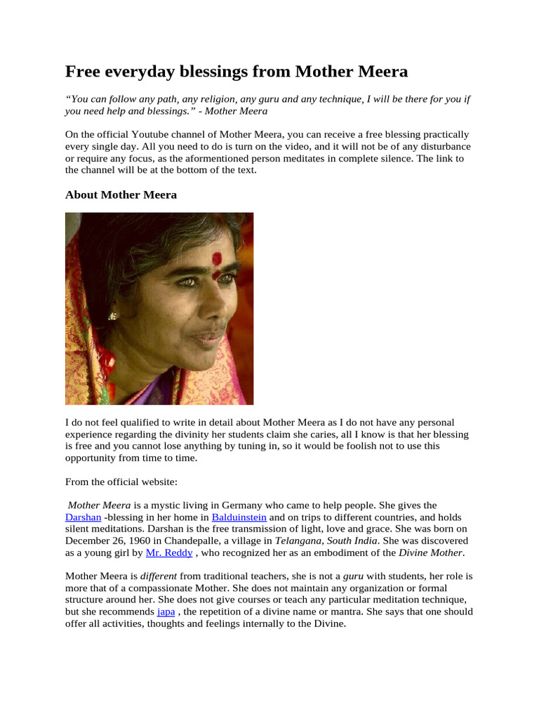 Free Everyday Blessings From Mother Meera | PDF | Religion & Spirituality
