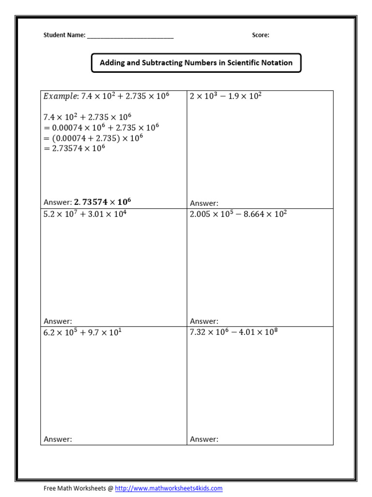 Scientific Notation Math Worksheet | PDF | Career & Growth | Teaching Methods & Materials