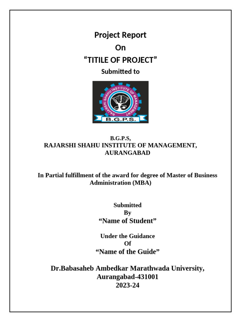 MBA Project Report Submission Format | PDF