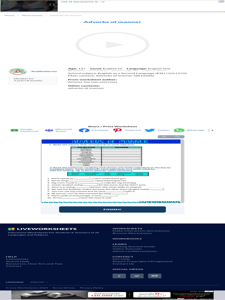 Adverbs of Manner Interactive Worksheet | PDF | Worksheet