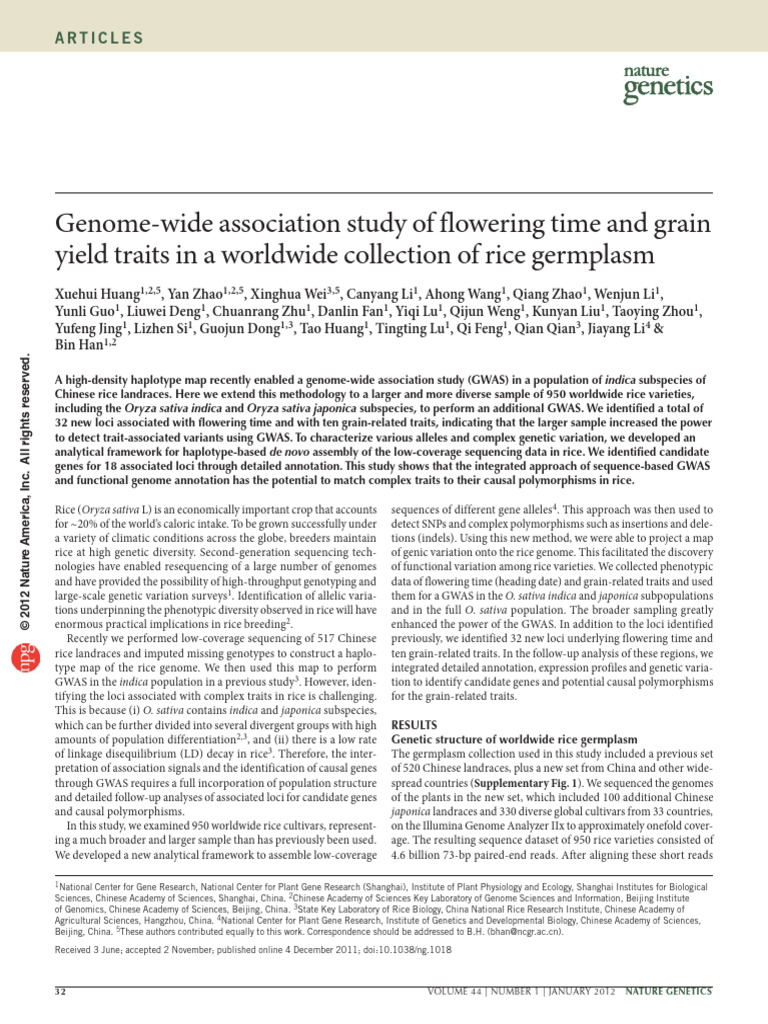 2011-Genome-Wide Association Study of Flowering Time and Grain Yield Traits in A Worldwide ...