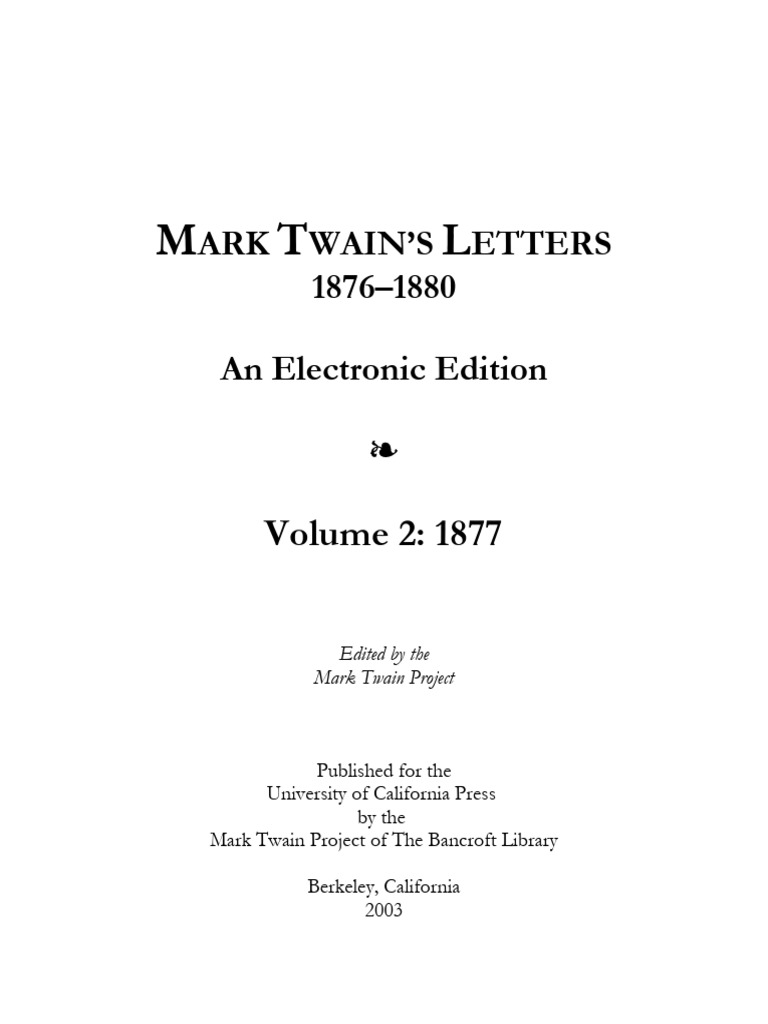 Mark Twains Letters, 1876-1880. Volume 2, 1877 | PDF | Textual Criticism | Bracket