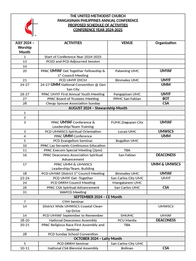 PPAC Proposed Schedule of Activities | PDF | United Methodist Church ... PPAC Proposed Schedule of Activities | PDF | United Methodist Church ...