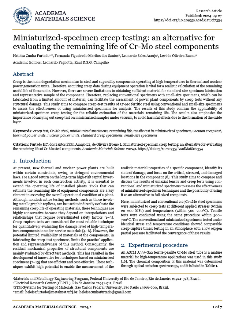 Miniaturized Creep Testing of Cr-Mo Steel | PDF | Creep (Deformation ...