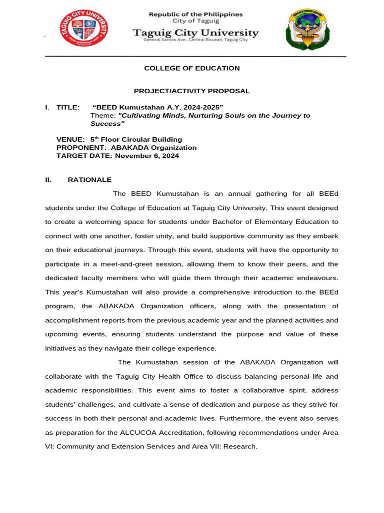 BEED-KUMUSTAHAN-AY.-2024-2025-PROJECT_PROPOSAL | PDF | Psychological Resilience