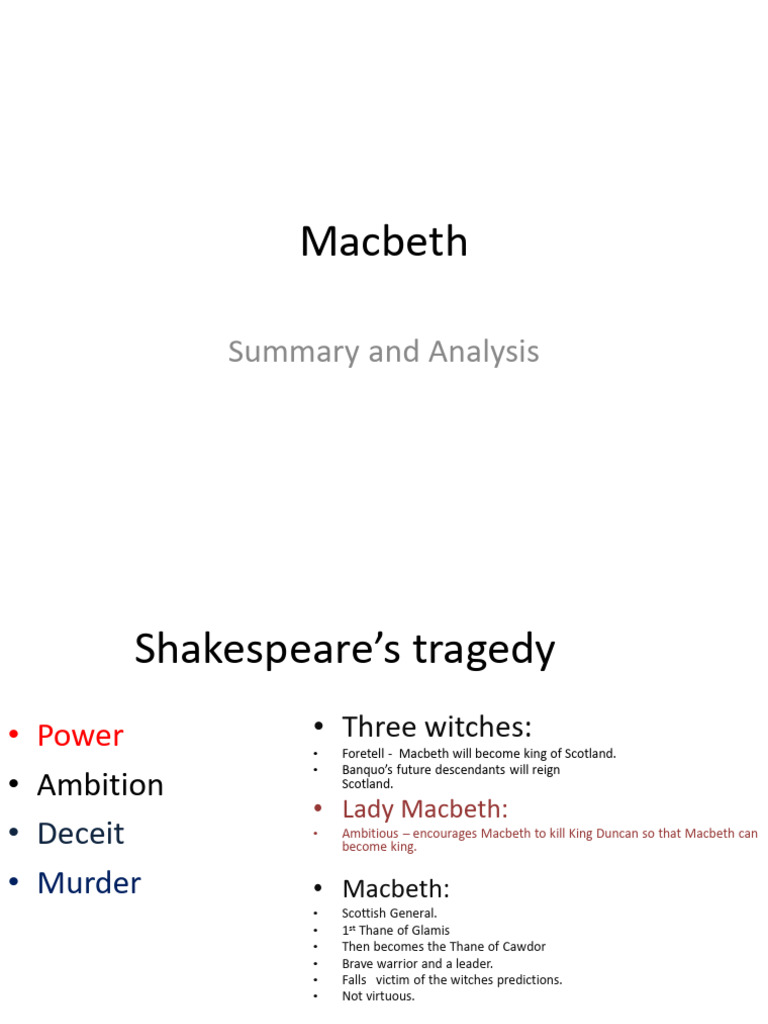 Macbeth Summary and Analysis | PDF | Macbeth | Shakespearean Tragedies