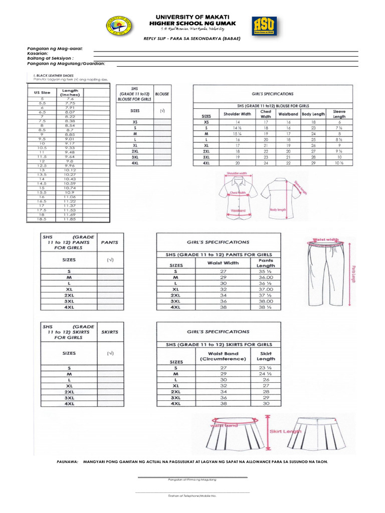 Uniform Reply Slip 2024 2025 Female | PDF