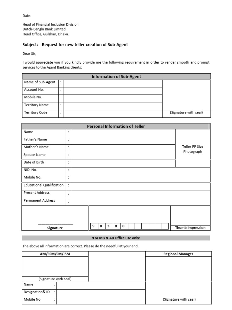 New Teller Creation Form | PDF