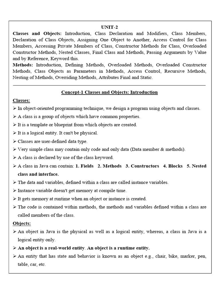 Unit 2 Notes Pdf Programming Constructor Object Oriented Programming