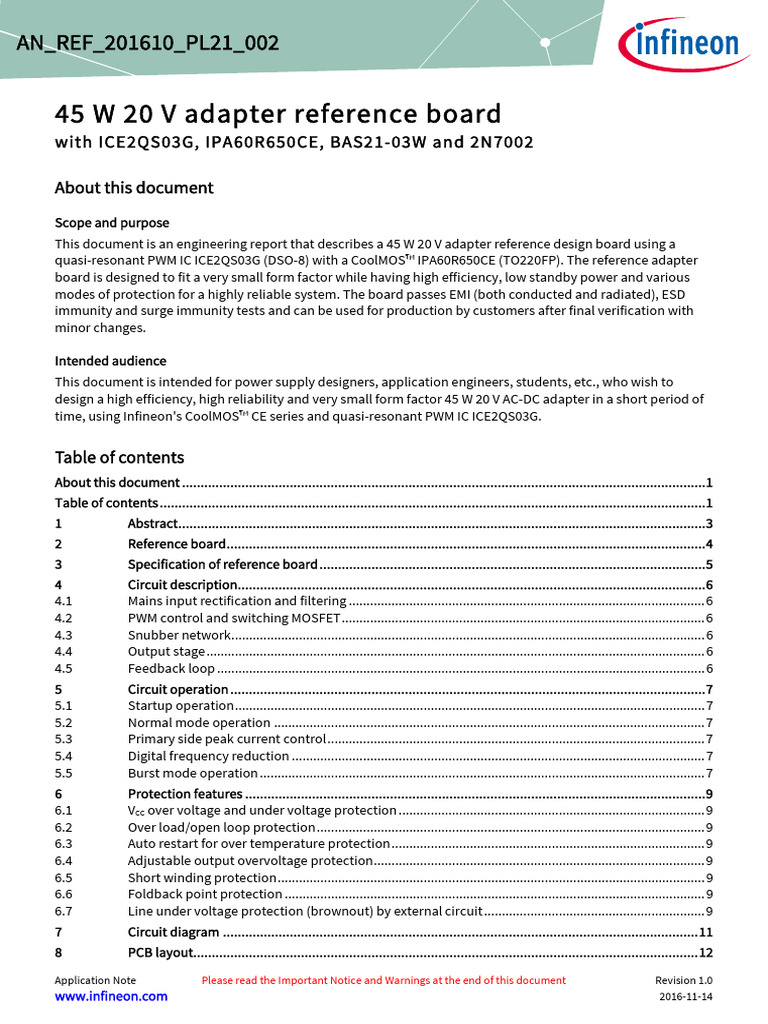 Infineon Applicationnote 45w 20v Adapter Reference Board Applicationnotes V01 00 En Pdf