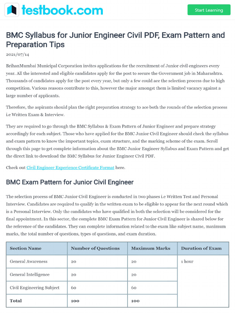 BMC Syllabus For Junior Engineer Civil PDF | PDF